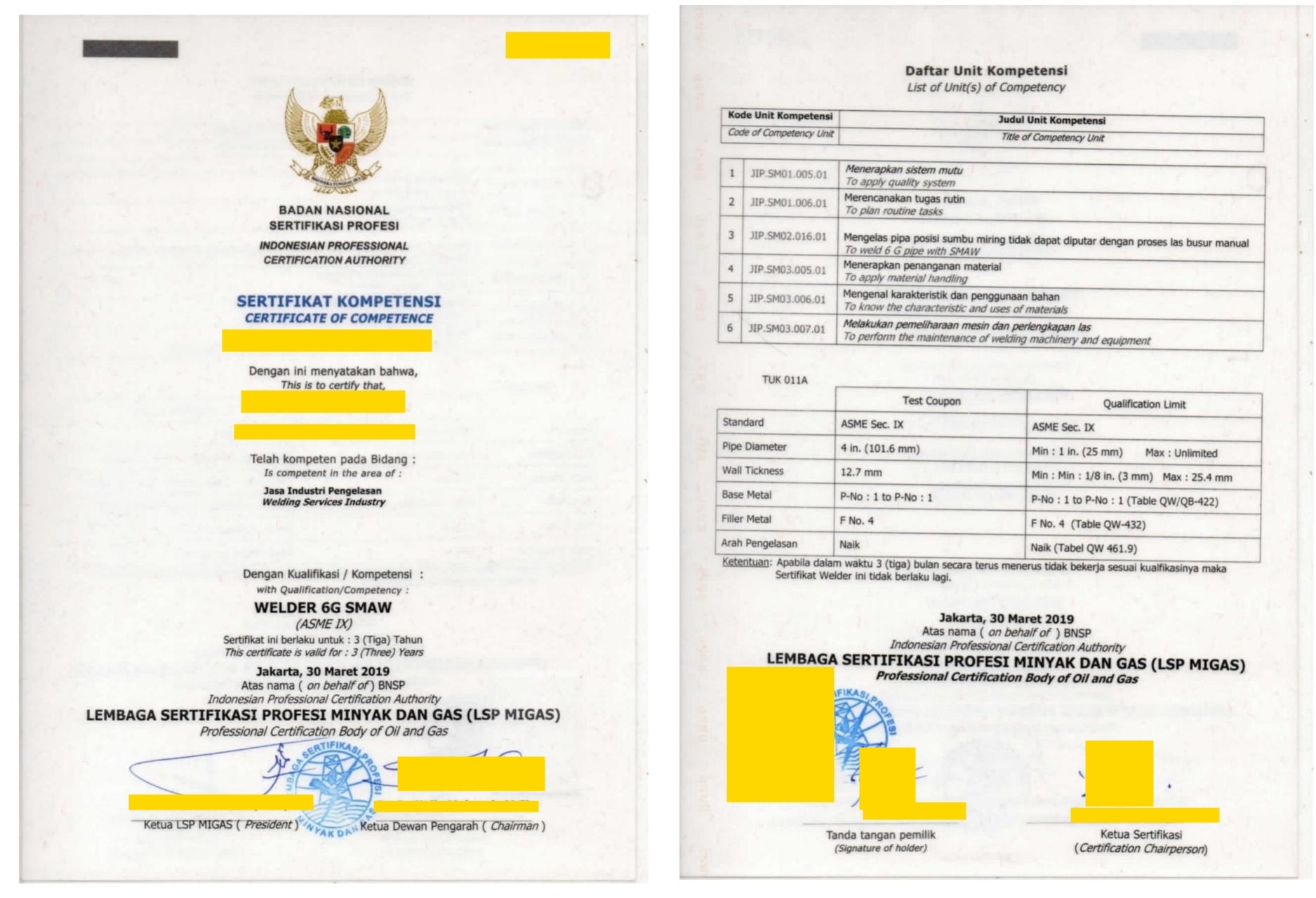Contoh Sertifikat LSP Migas - SLV