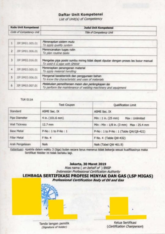Jasa Pembuatan WPS dan Kualifikasi Juru Las